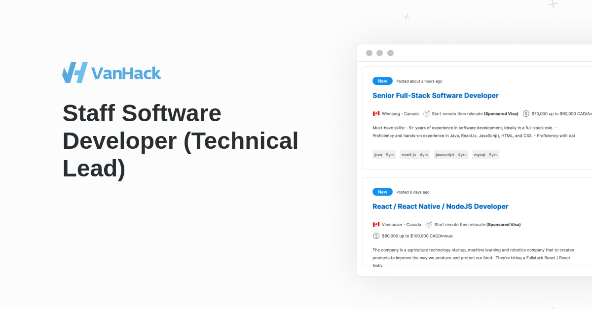 Staff Software Developer Technical Lead Vanhack